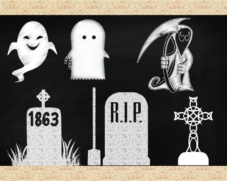Halloween Chalkboard Clip Art Chalk Pumpkins Haunted House | Etsy