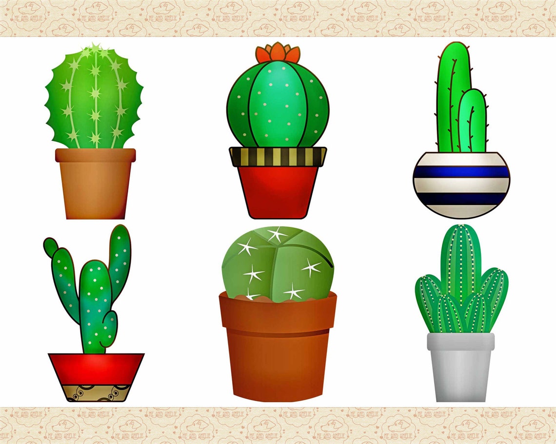SALE 99 CENTS Cactus Illustrative Clip Art Flowering Cactus | Etsy