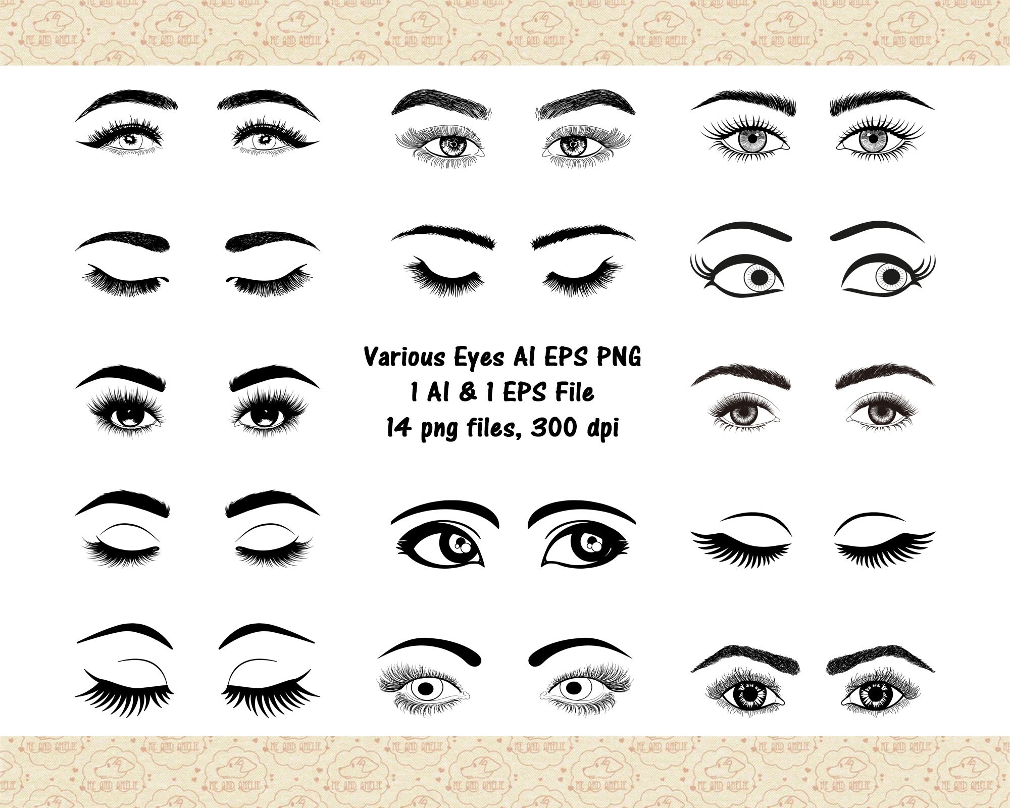 Various Eyes AI EPS (no Svg) PNG, Realistic Eye Clipart, Cartoon Eyes ...