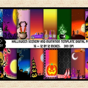 Halloween Scenes & Invitation Templates Digital Papers, Haunted House ...