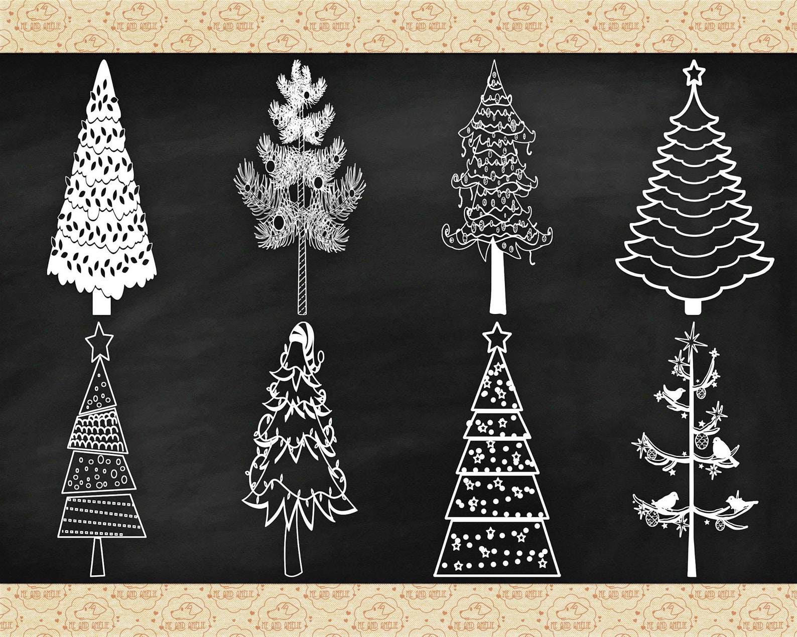 Chalk Christmas Trees & Foreground Winter Forest Chalkboard - Etsy