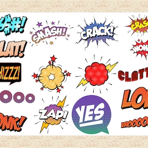 Superhero Comic Speech Bubbles Clipart, AI EPS PNG, 60 Files - Digital ...