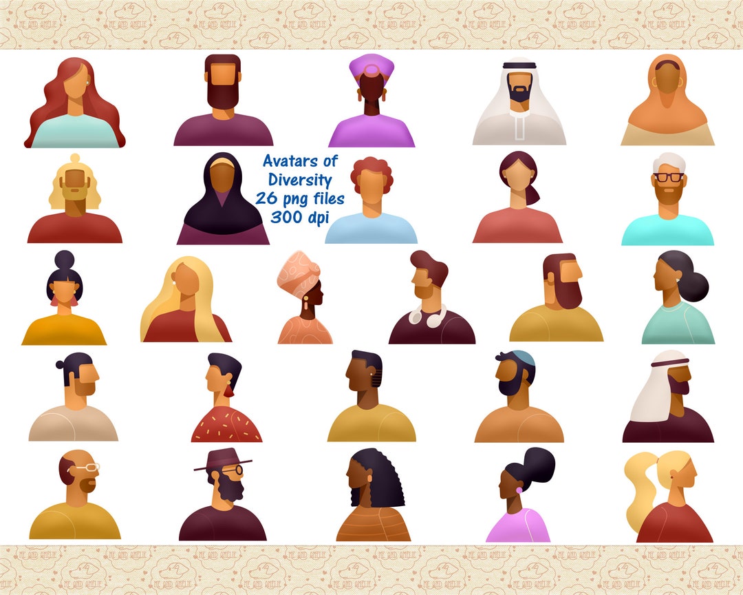 Diverse Ethnic Avatars Clip Art (26 PNG) - Etsy