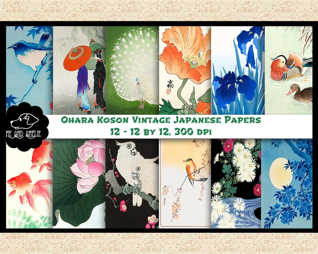 Ohana Koson Vintage Japanese Paintings Digital Papers, Waterlilies, Koi ...