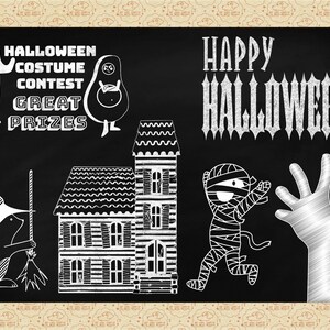 Halloween Chalkboard Clip Art, Chalk Pumpkins, Haunted House, Chalk ...