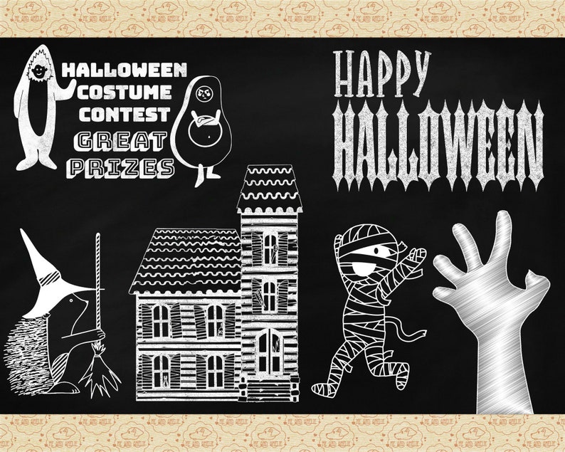 Halloween Chalkboard Clip Art Chalk Pumpkins Haunted House | Etsy