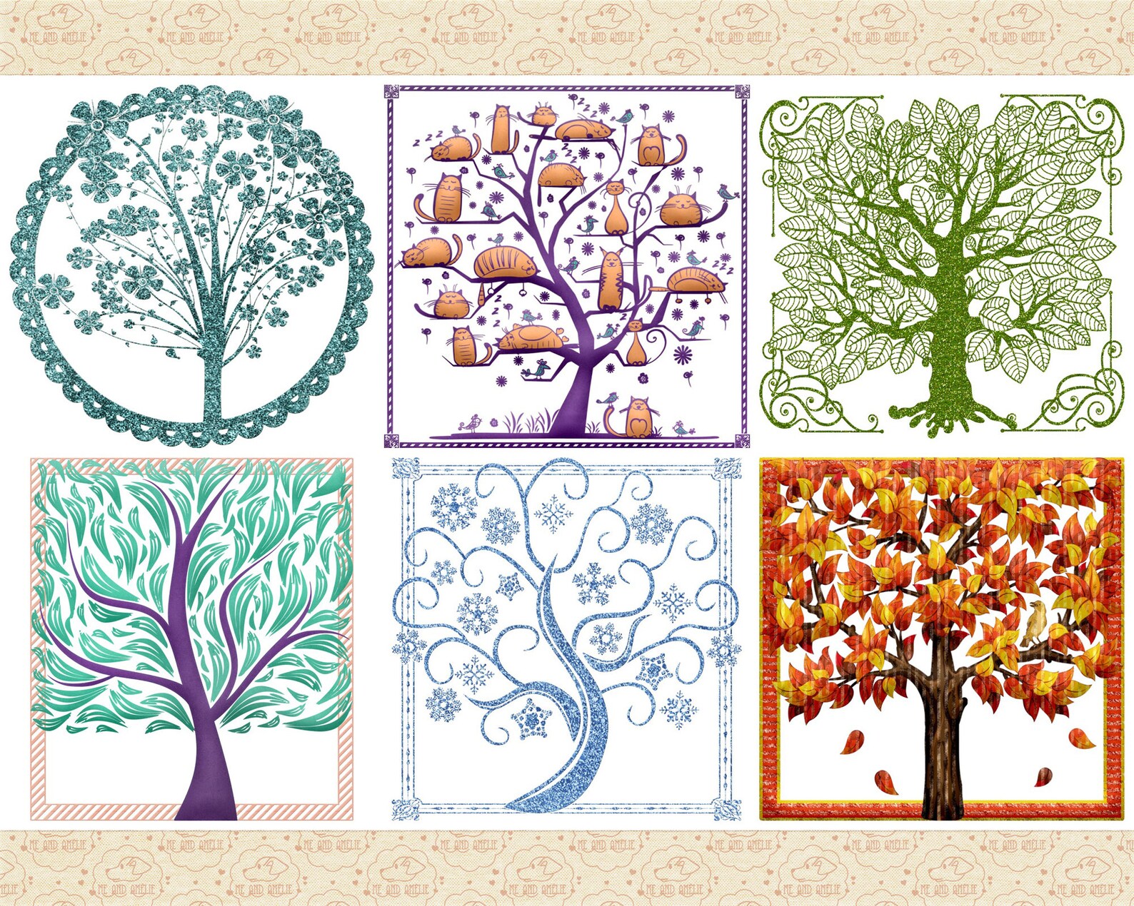Tree of Life Silhouettes Clipart,tree Logo, Various Textures ...