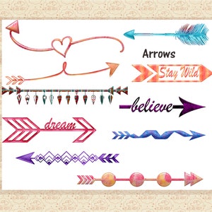 Watercolor Tribal Boho Clip Art, Native American, Southwestern, Arrows ...
