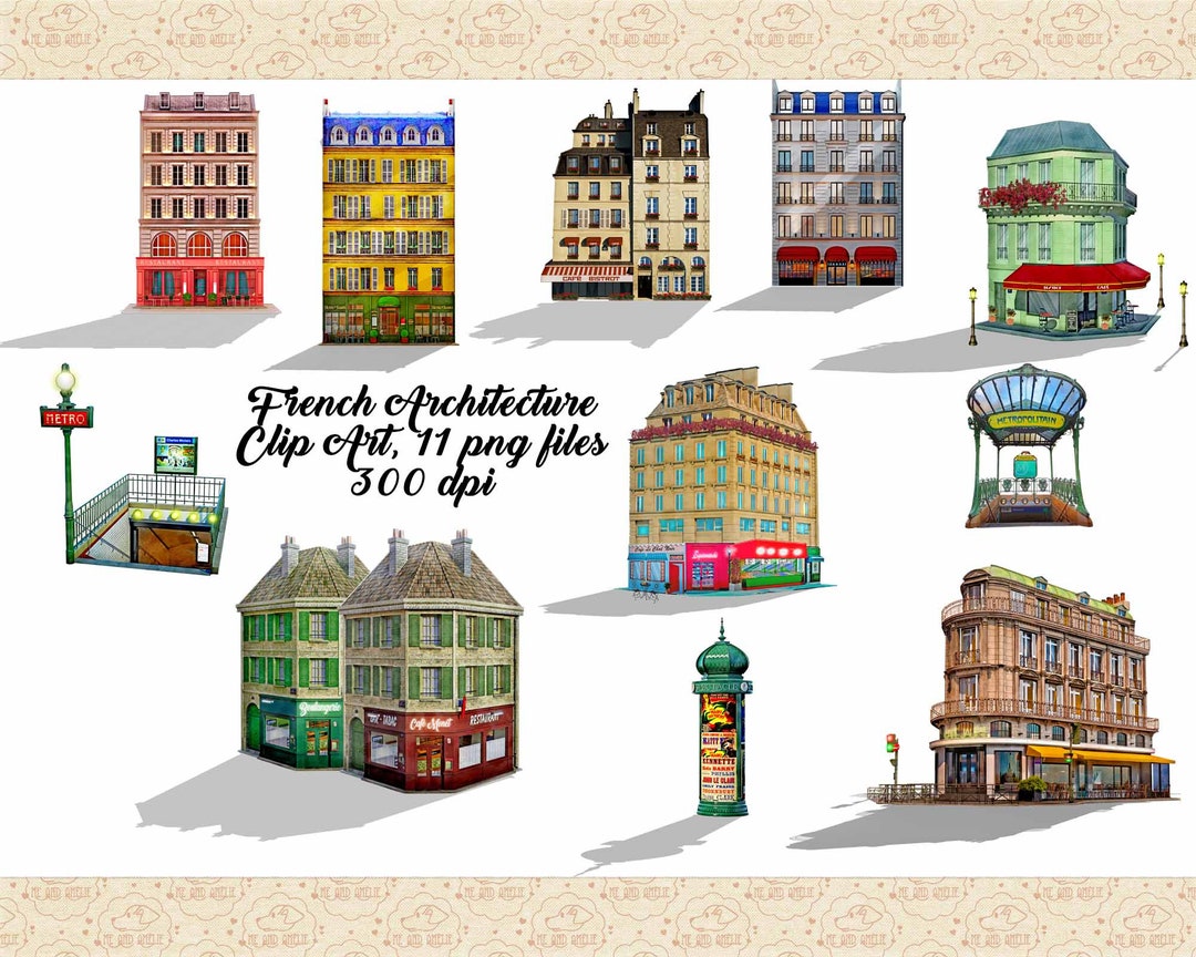 French Architecture 3D Render Clip Art, Hotel, Metro, Restaurants ...