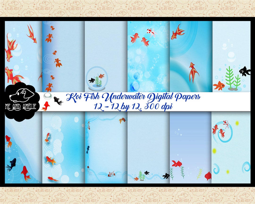 Japanese Koi Fish Digital Paper Pack, Scrapbooking Backgrounds (digital ...