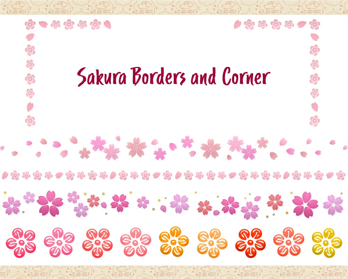 Sakura Borders Labels Banners and Corners Clip Art Japanese - Etsy