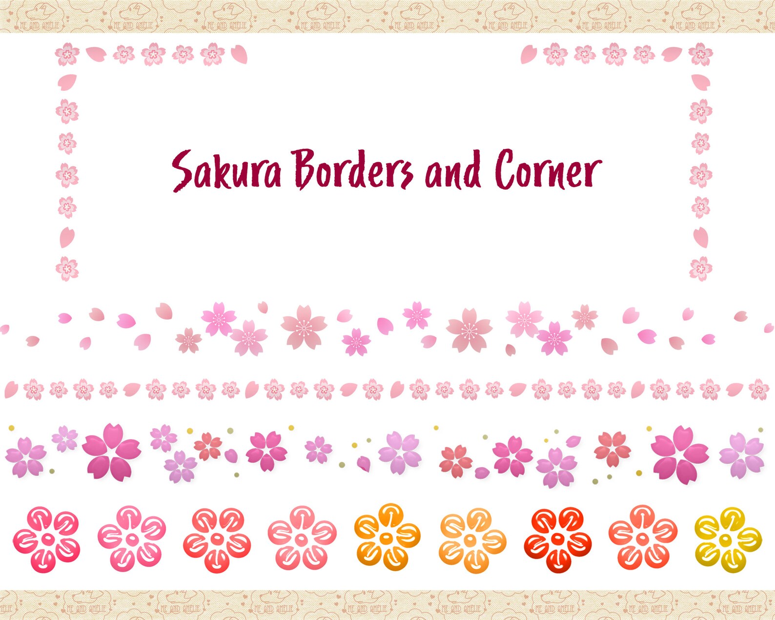 Sakura Borders Labels Banners and Corners Clip Art Japanese - Etsy