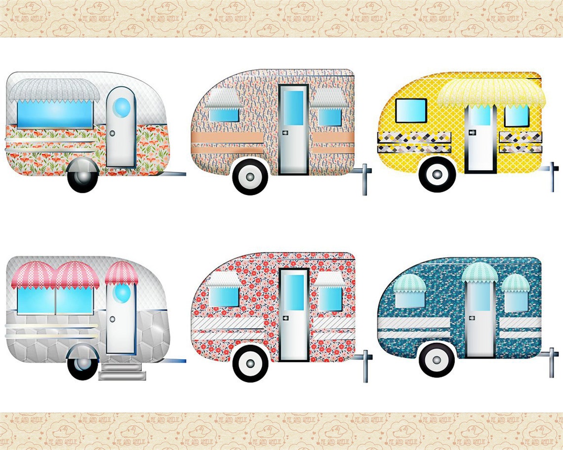 Retro Travel Trailer Clipart, Mid Century Modern Caravan Graphics (PNG ...