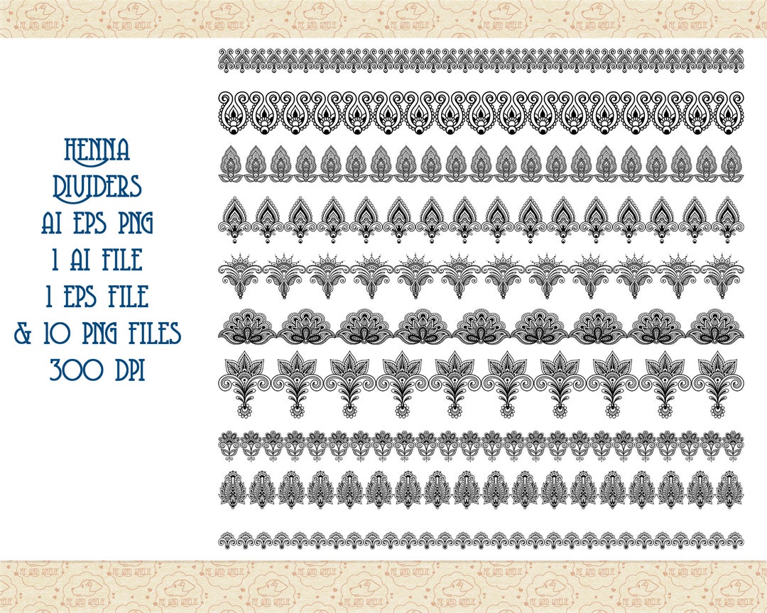 Henna Dividers AI EPS (no Svg) & Png Dividers Clipart, Frame Clipart ...