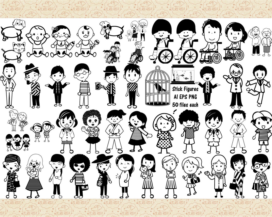 Stick Figures of Many Types AI EPS (not Svg) & Png*people Stick Figures ...