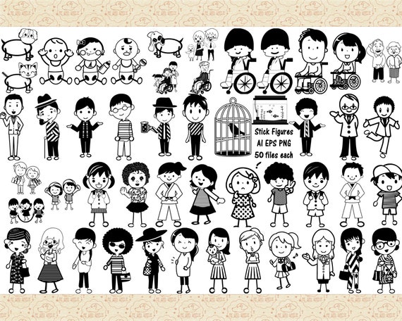 Stick Figures of Many Types AI EPS not Svg & Pngpeople - Etsy