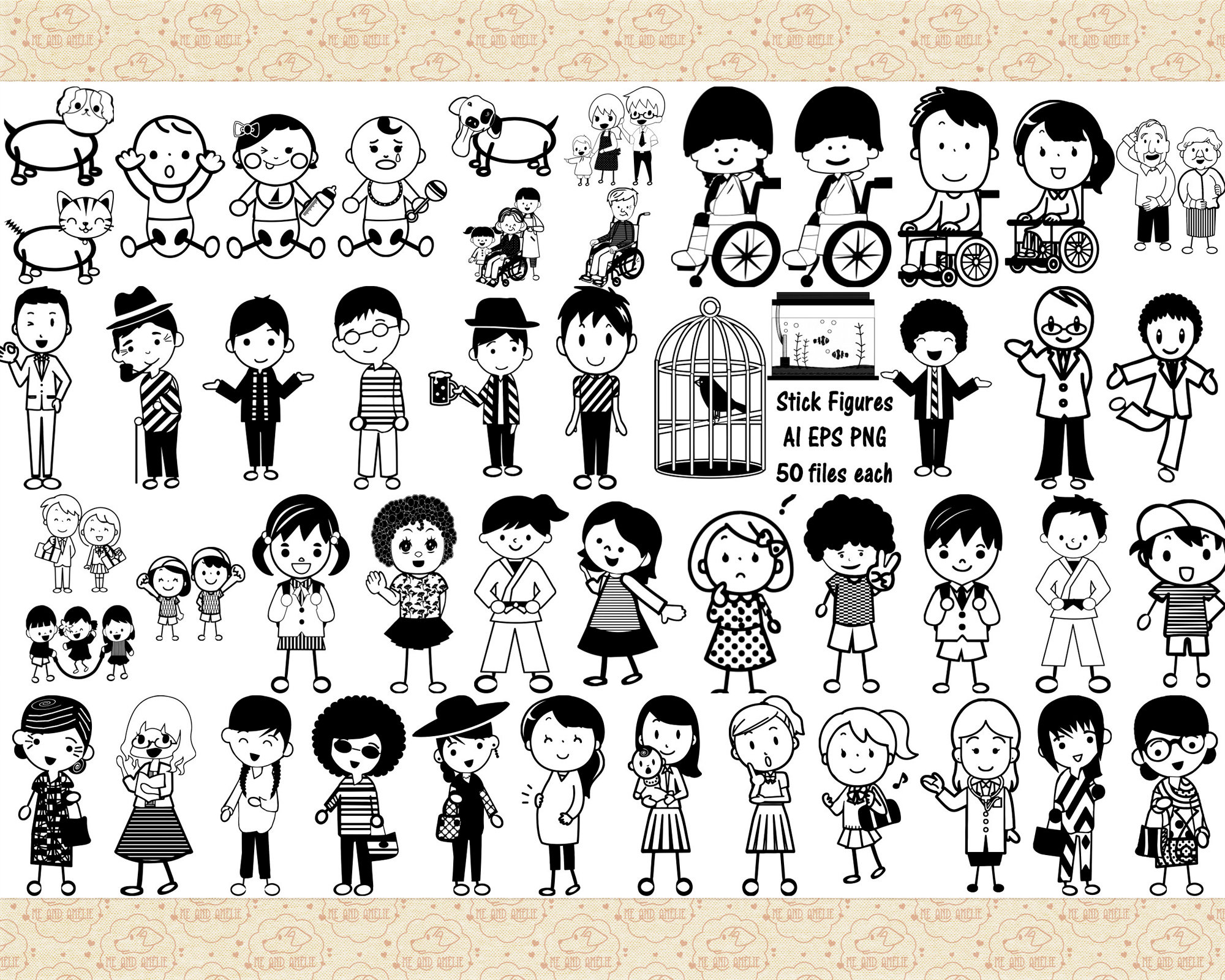 Stick Figures of Many Types AI EPS not Svg & Pngpeople - Etsy