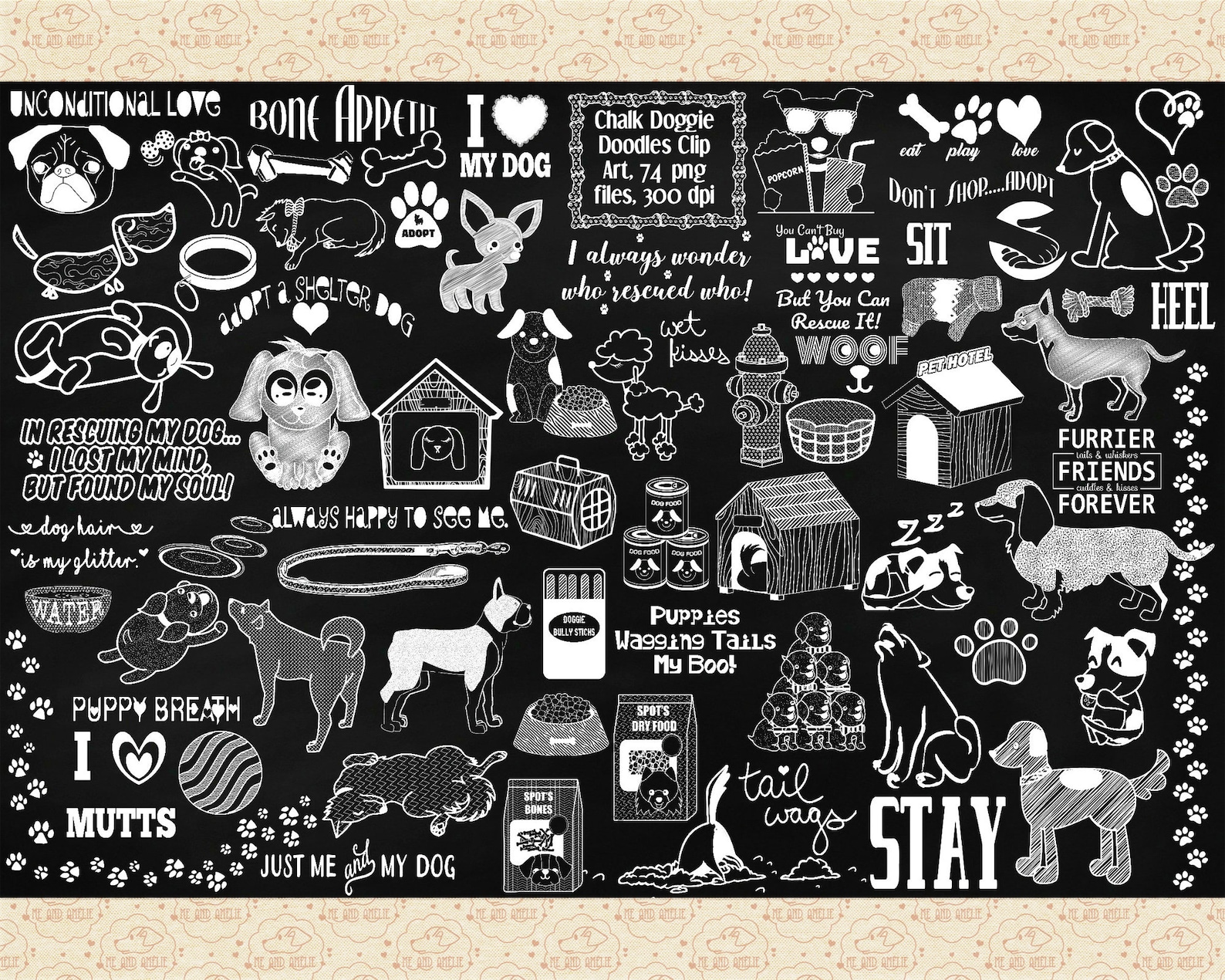 Chalk Doggie Doodles Clip Art Dog Lovers Chalk Funny Dogs - Etsy