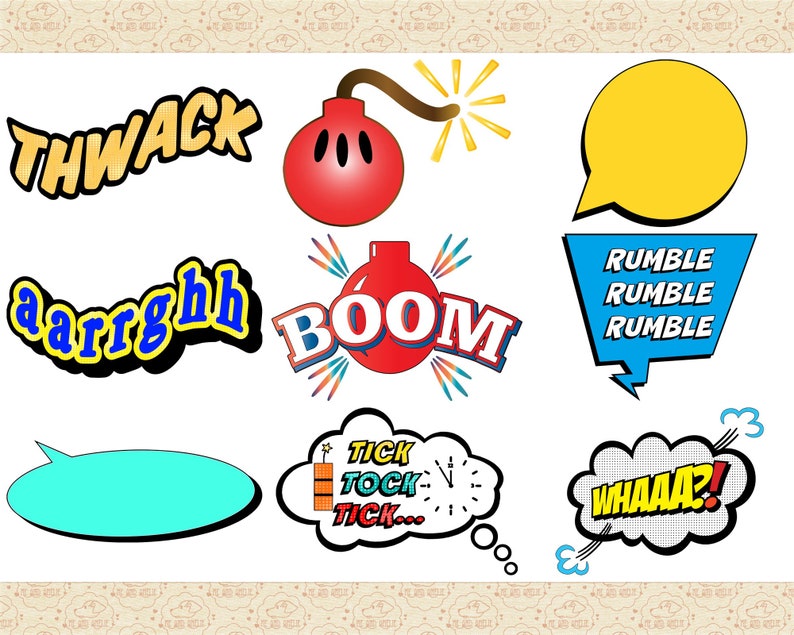 Superhero Comic Speech Bubbles Clipart, AI EPS PNG, 60 Files - Digital ...