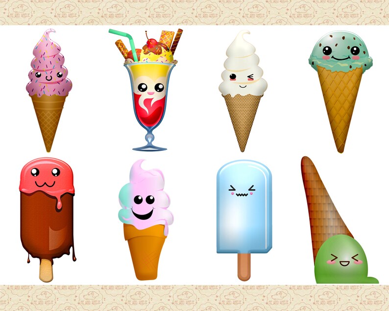 Kawaii Ice Cream Clip Art Cute Popsicles Sundae Clip Art - Etsy