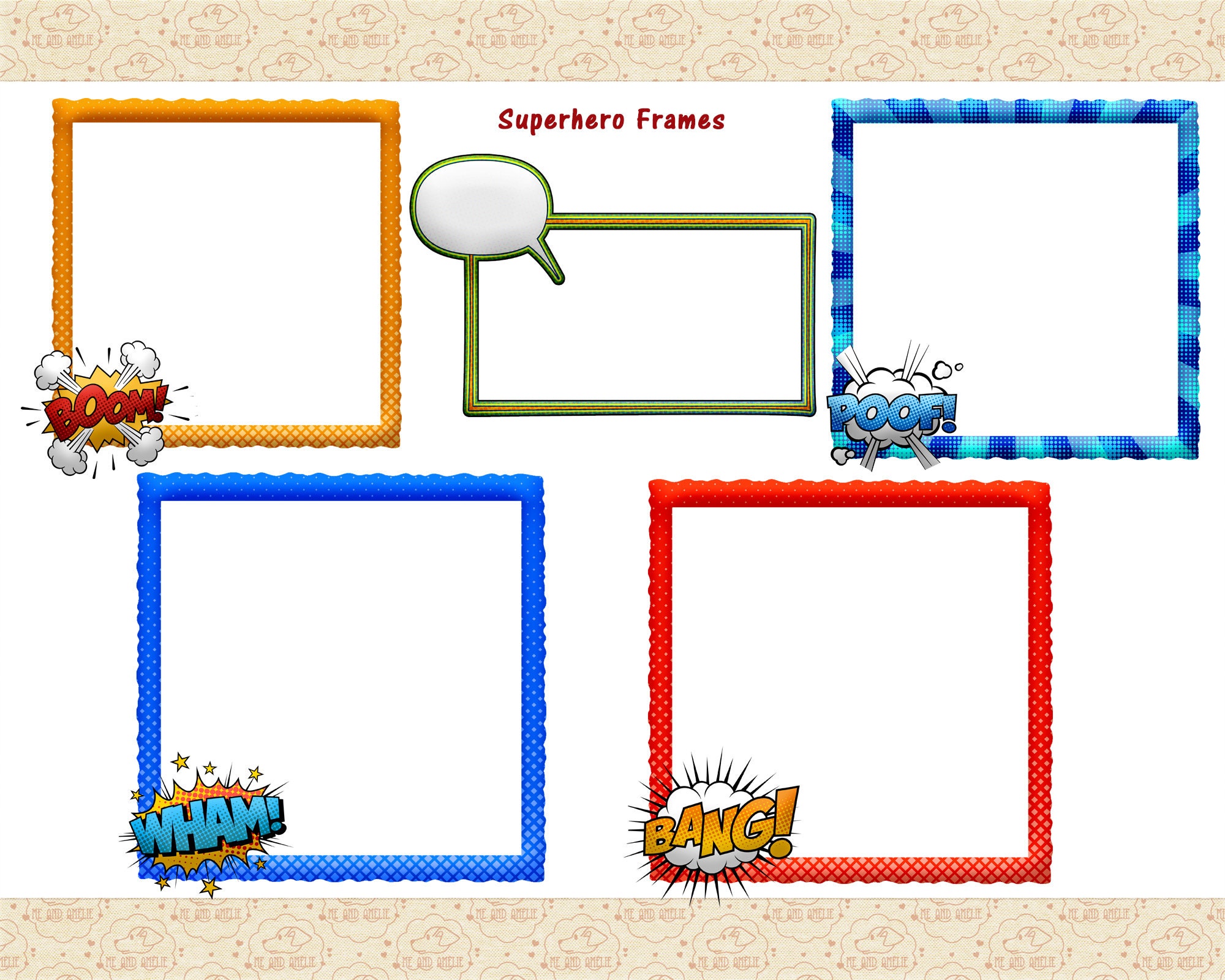 SALE 99 CENTS Superhero Comic Speech Bubbles & Frames Clipart - Etsy
