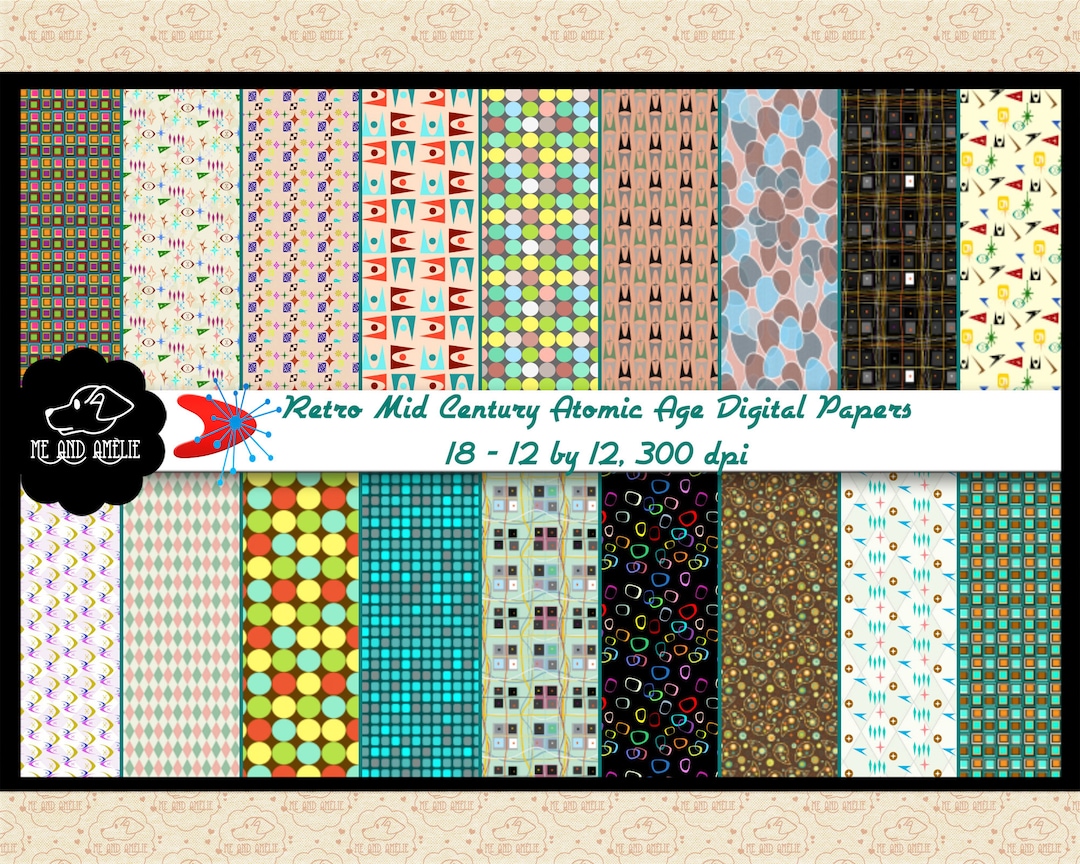 Retro Mid Century Atomic Age Digital Papers (small Patterns) 18 Papers ...