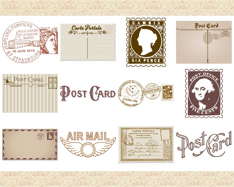 Vintage Postage AI EPS PNG no Svg Old Postage Stamps | Etsy