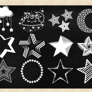 Chalkboard Stars Clipart, Chalk Star Bunting, Chalk Star Swirls, Chalk ...