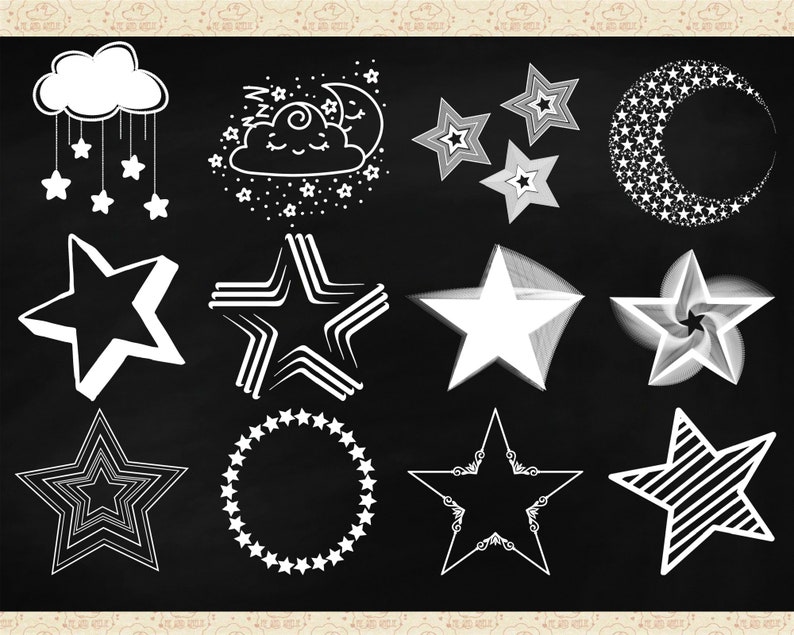 Chalkboard Star Clipart, Bunting, Swirls (PNG Files) - Etsy