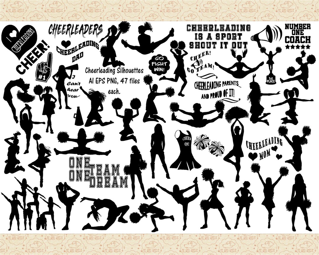 Cheerleader Silhouettes AI EPS (not SVG) & Png, Cheerleading Clip Art ...