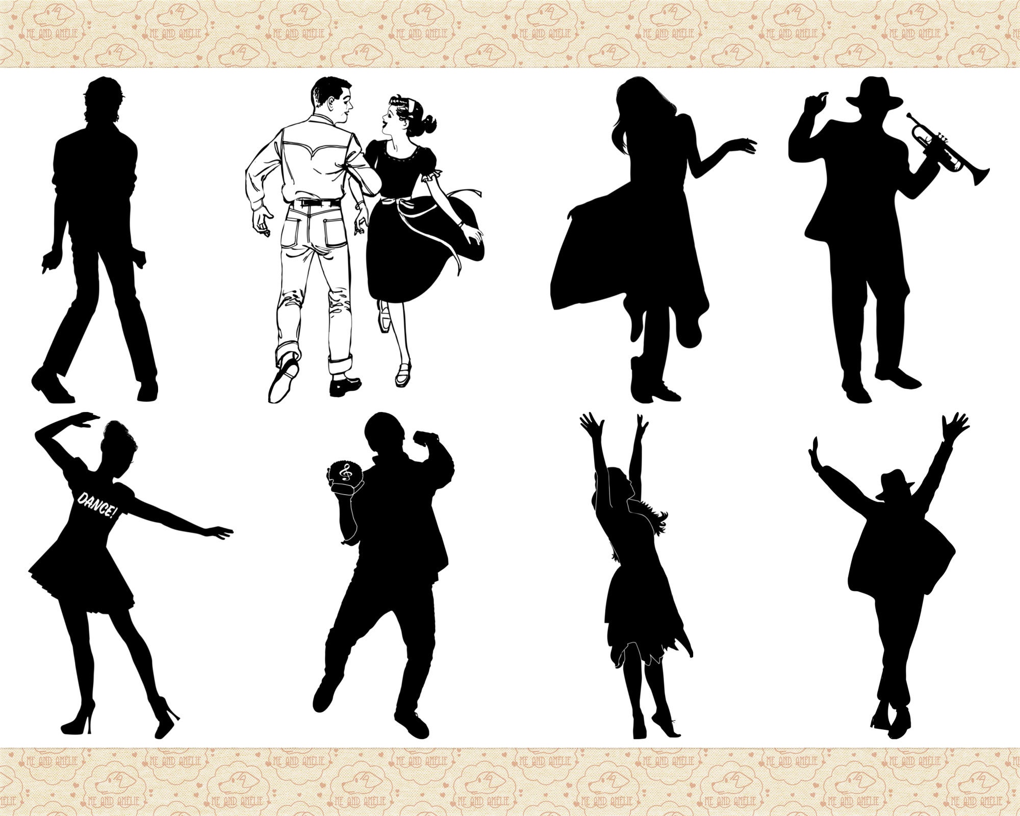 Dance Variety Vector Clip Art, Adobe Illustrator, EPS (no Svg) & PNG ...