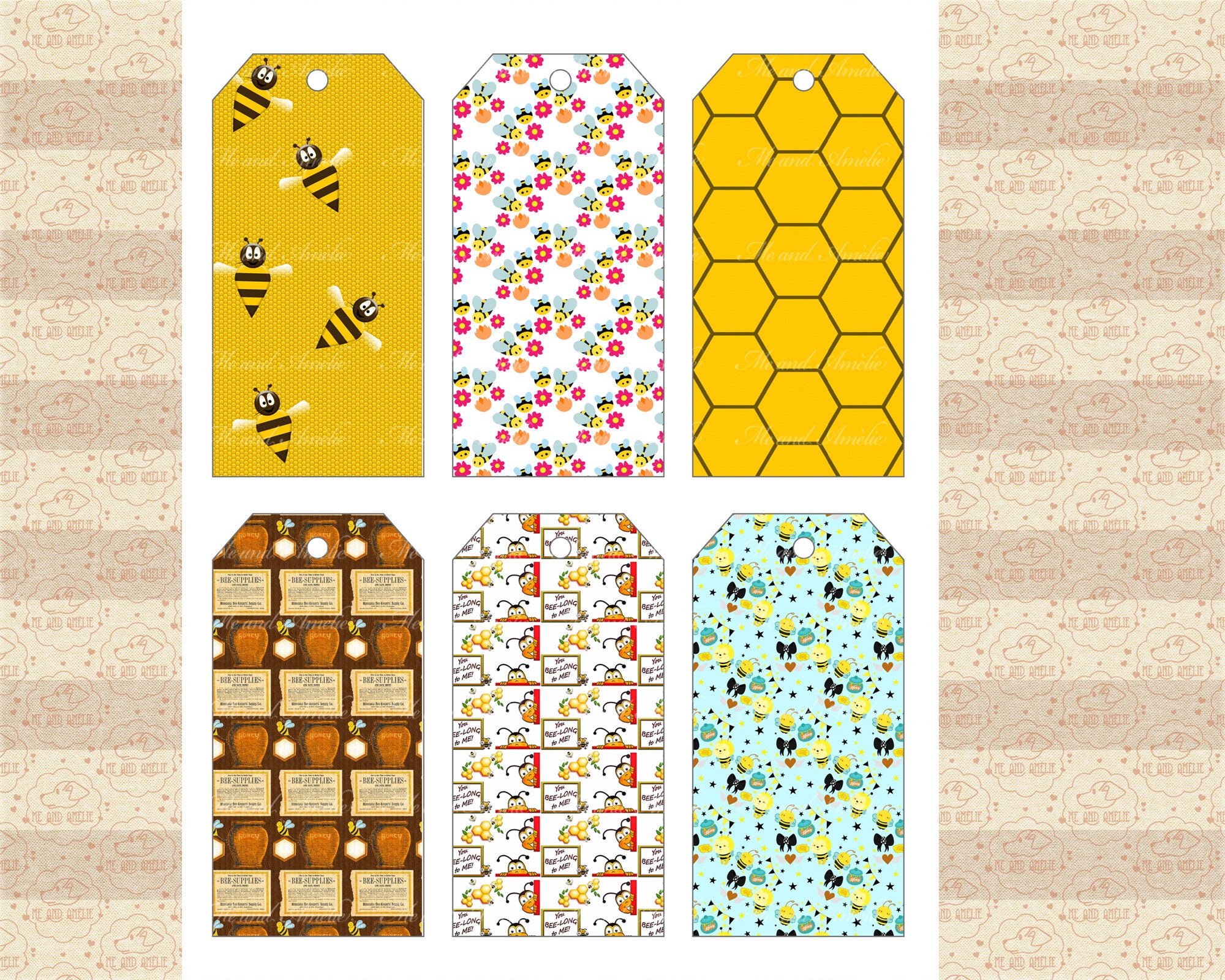Bumble Bee Gift Tag Collage Sheet Gift Card Making 6 Tags on | Etsy