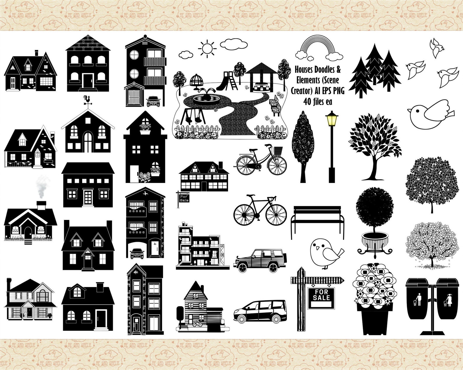 Housing Doodles and Silhouettes AI EPS no Svg & PNG Suburbs - Etsy
