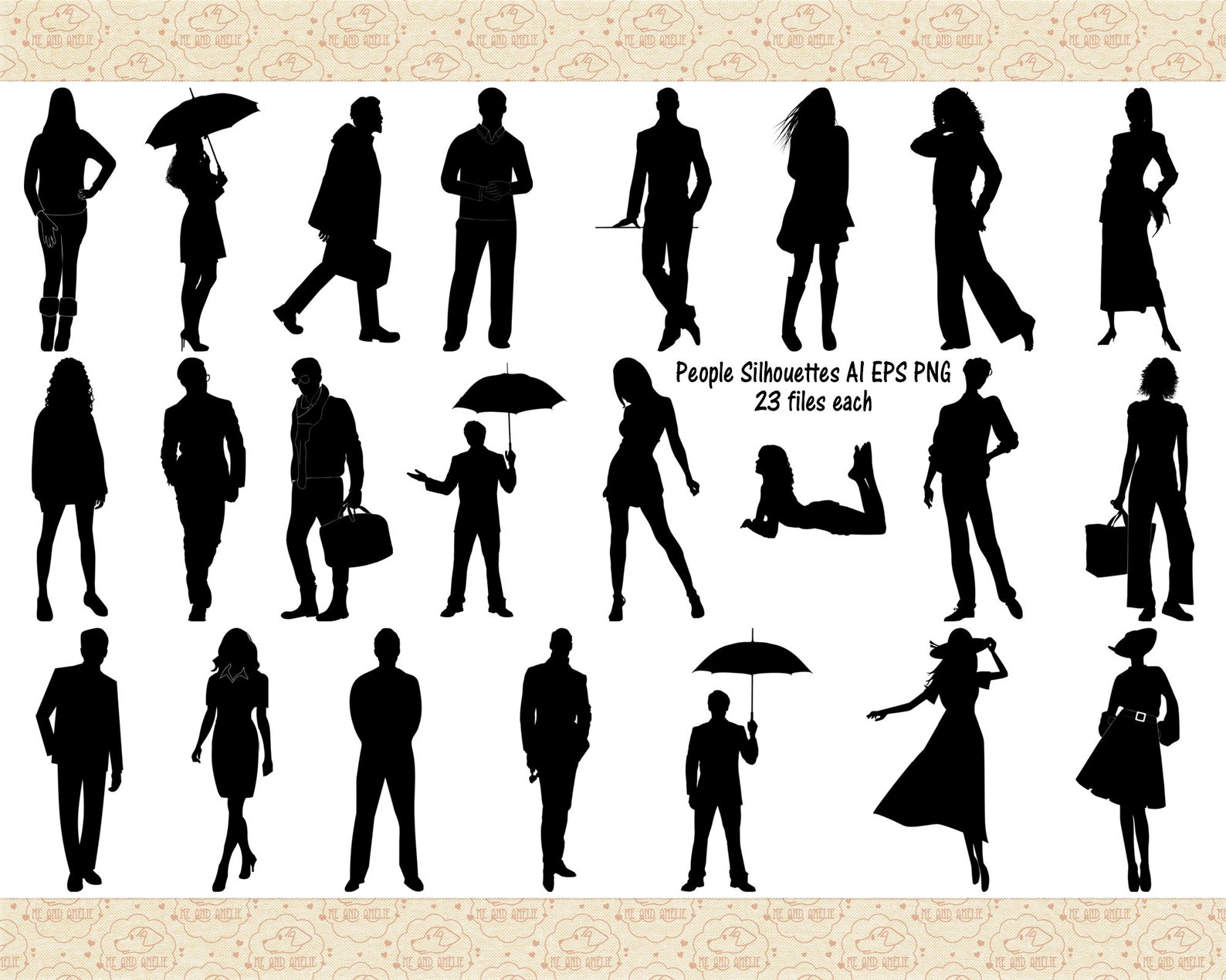 People Silhouettes AI EPS vector & PNG no Svg Files Women - Etsy Canada