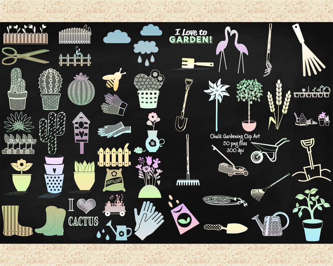 Chalkboard Garden Clip Art, Plant Graphics (PNG) - Etsy