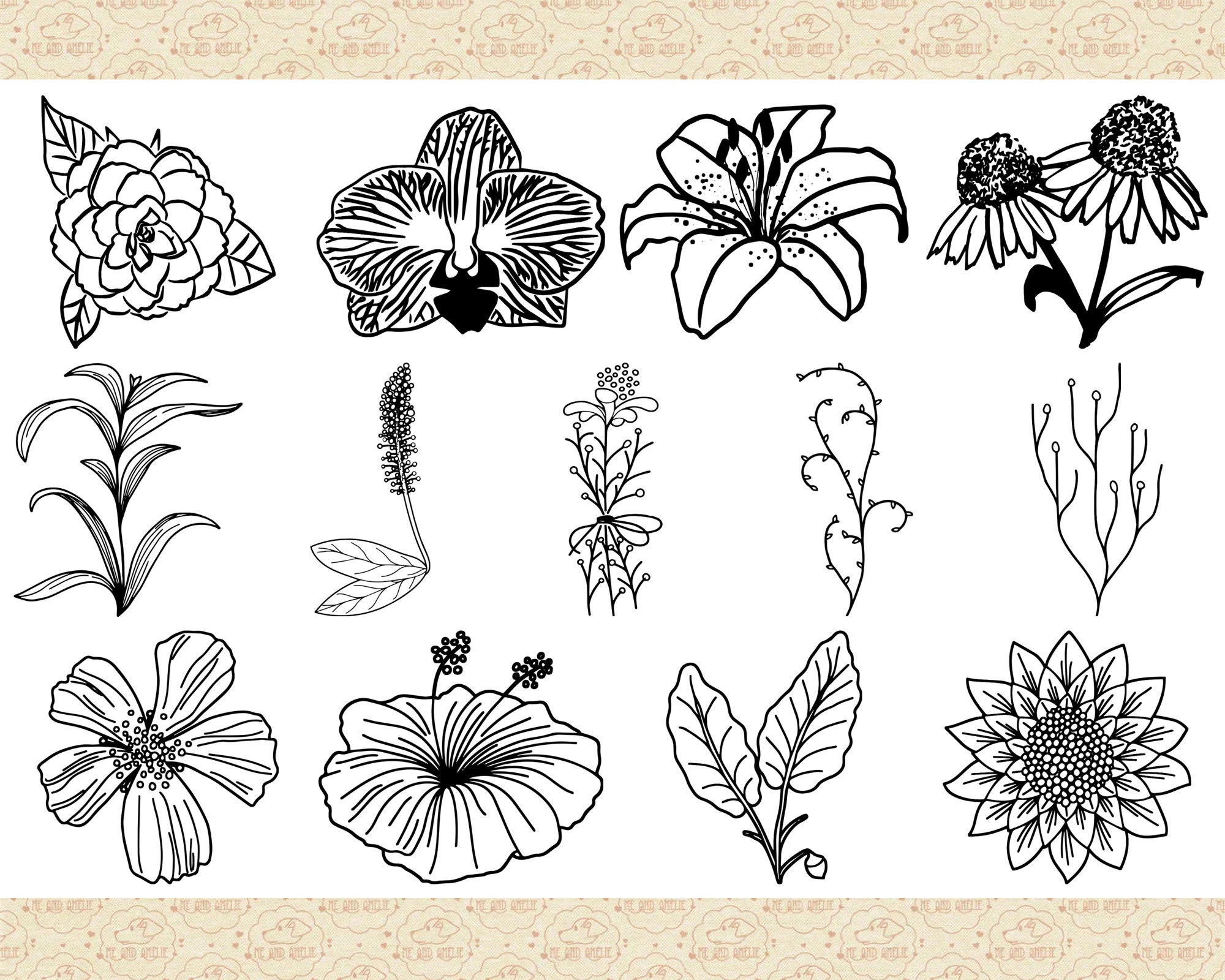Botanical Line Art AI EPS no Svg & PNG Floral Clipart Line - Etsy