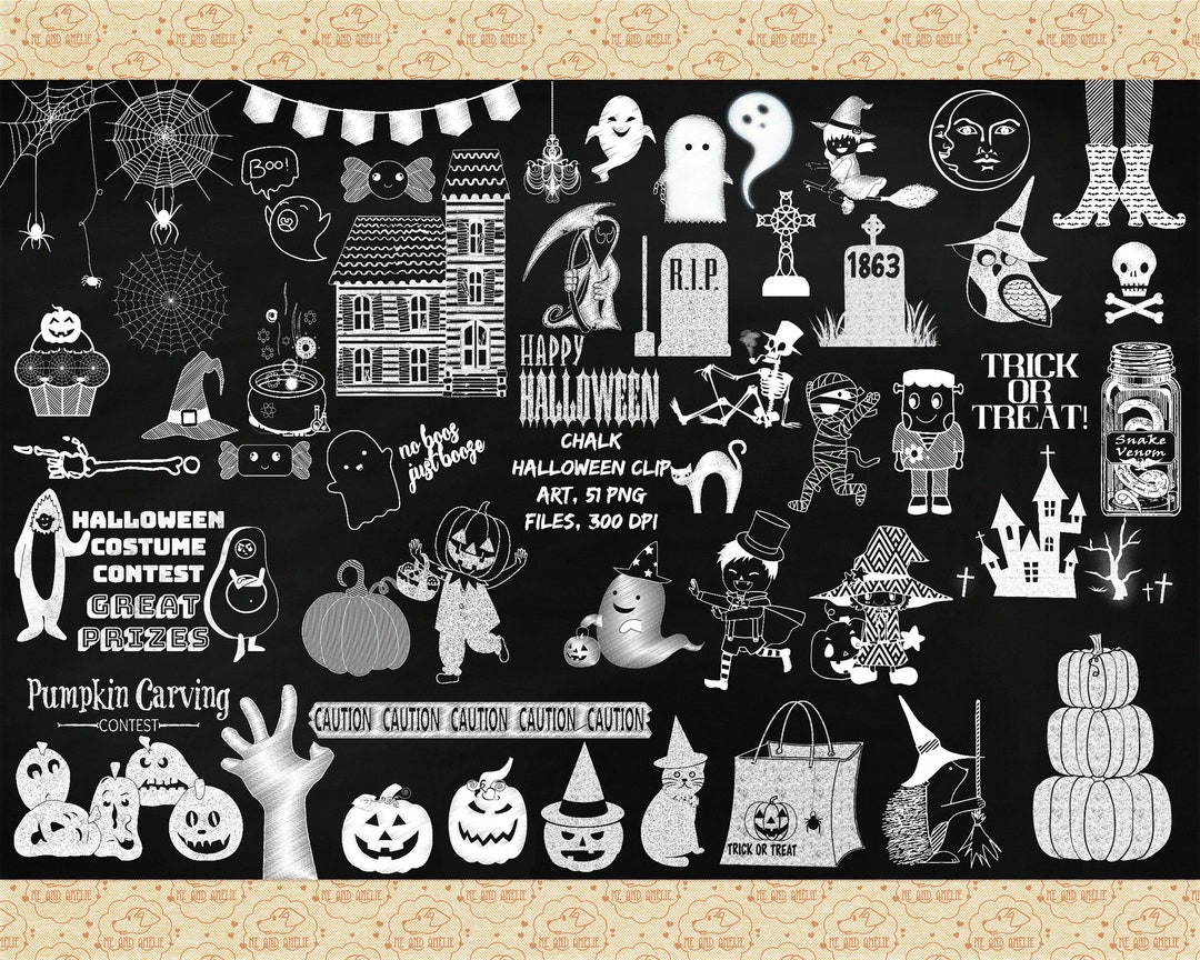 Halloween Chalkboard Clip Art, Chalk Pumpkins, Haunted House, Chalk ...