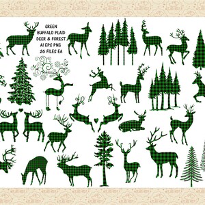 Green Buffalo Plaid Deer & Forest AI EPS PNG (no Svg) Lumberjack Plaid ...