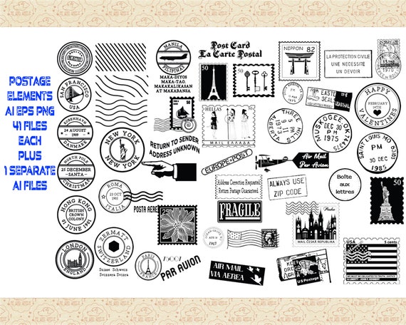 Postage Elements AI EPS PNG no Svg Cutting Files Clip Art | Etsy