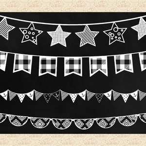 Chalk Bunting Doodles Clipart, Chalkboard Clipart, Chalk Banner Clip ...
