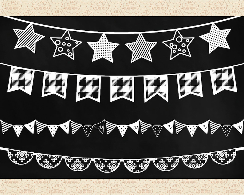 Chalk Bunting Doodles Clipart, Chalkboard Clipart, Chalk Banner Clip ...