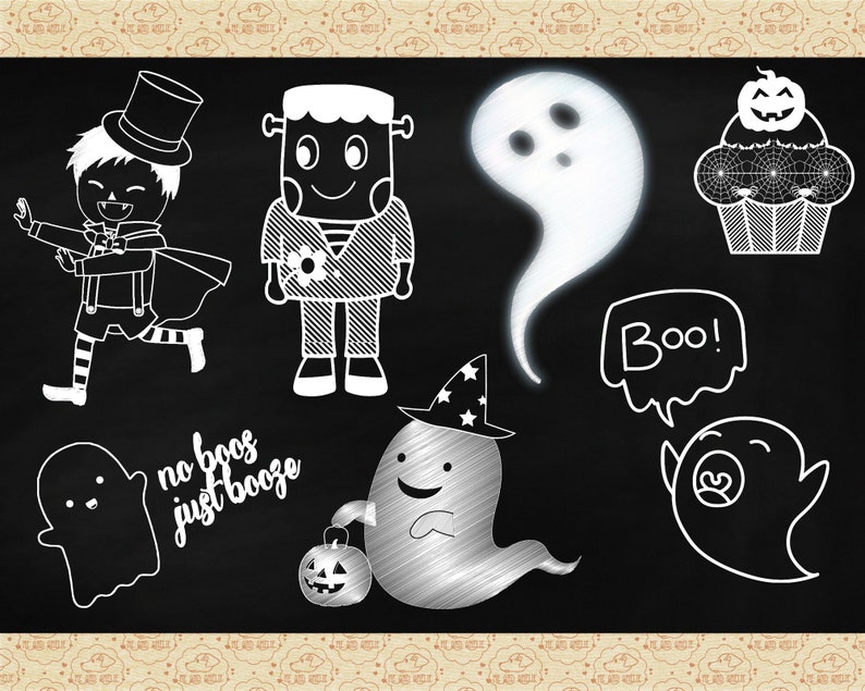 Halloween Chalkboard Clip Art Chalk Pumpkins Haunted House | Etsy