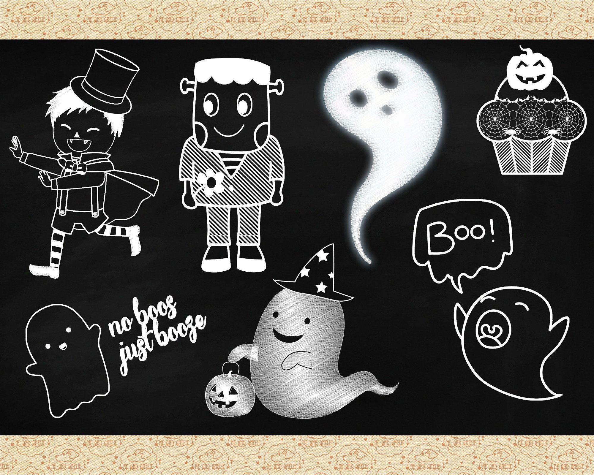 Halloween Chalkboard Clip Art Chalk Pumpkins Haunted House | Etsy