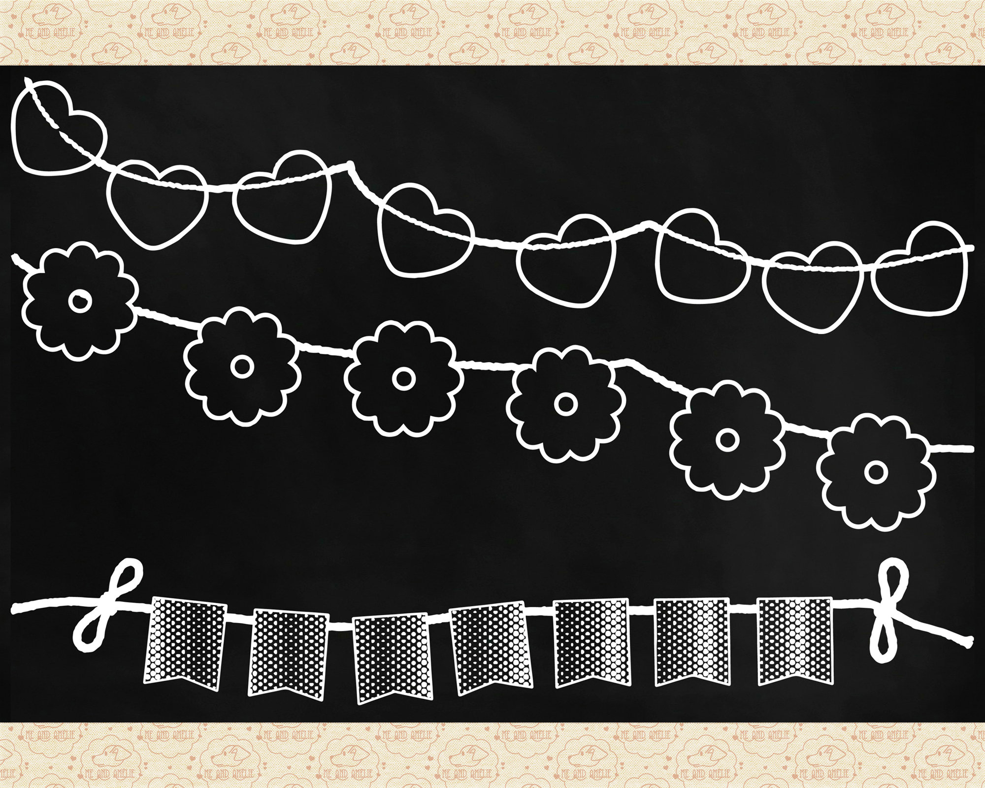 Chalk Bunting Doodles Clipart, Chalkboard Clipart, Chalk Banner Clip ...
