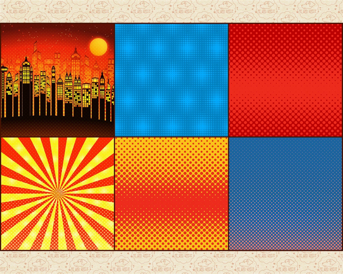 Superhero Halftone Comic Digital Paper MEGAPACK, 26 Papers in All ...