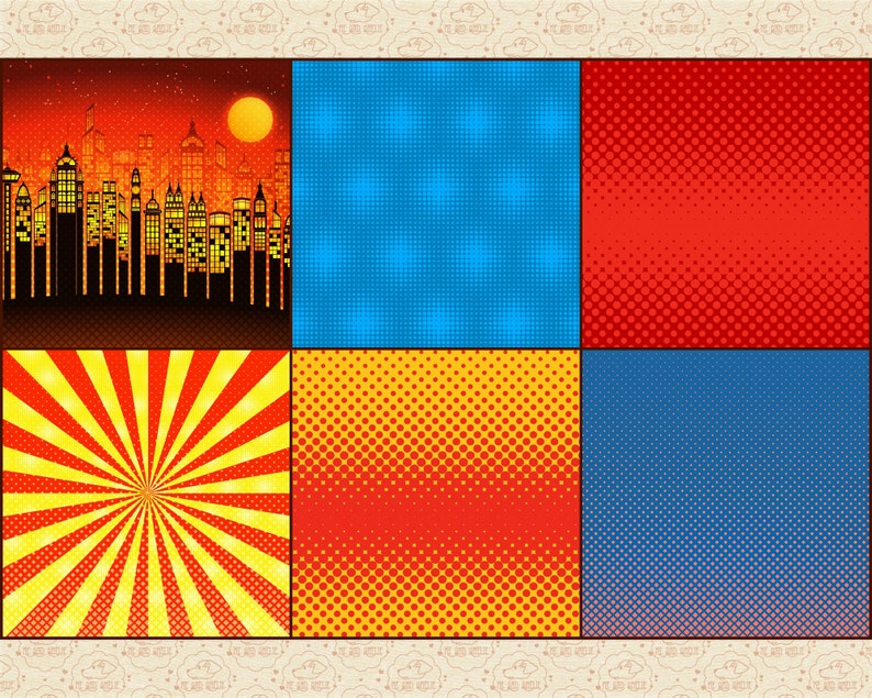 Superhero Halftone Comic Digital Paper MEGAPACK, 26 Papers in All ...