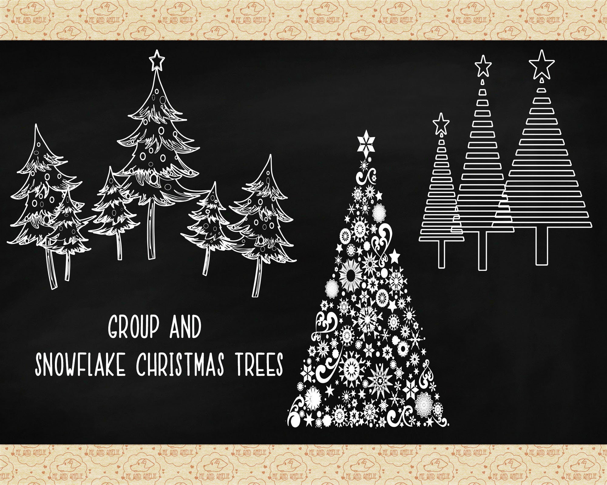 Chalk Christmas Trees & Foreground, Winter Forest, Chalkboard Woods ...