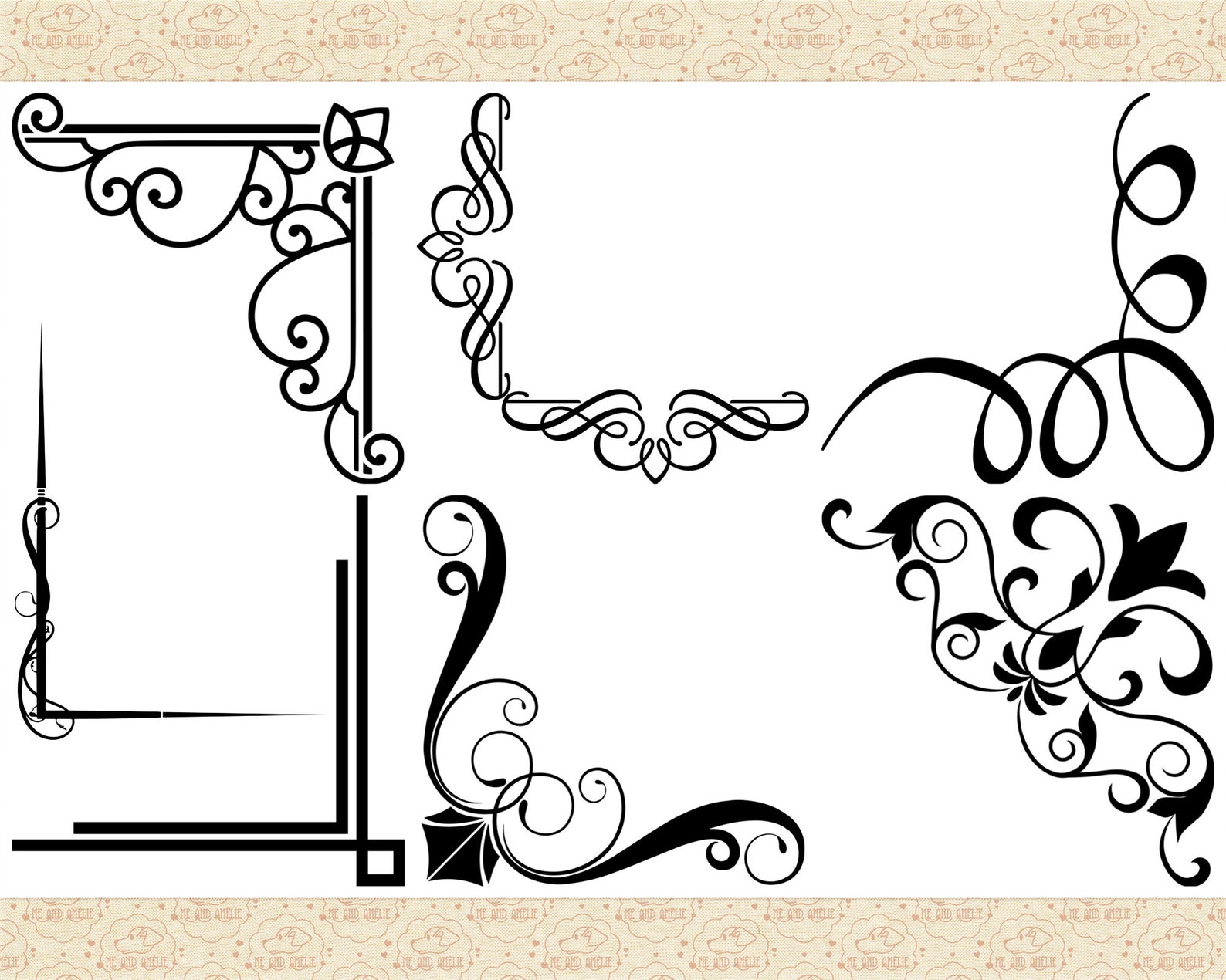 Corner Clipart AI EPS (no Svg) & PNG, Ornamental Corner, Art Deco ...