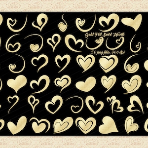 Gold Foil Hearts Clip Art, Swirl Hearts, Unique Hearts, Gold Foil ...