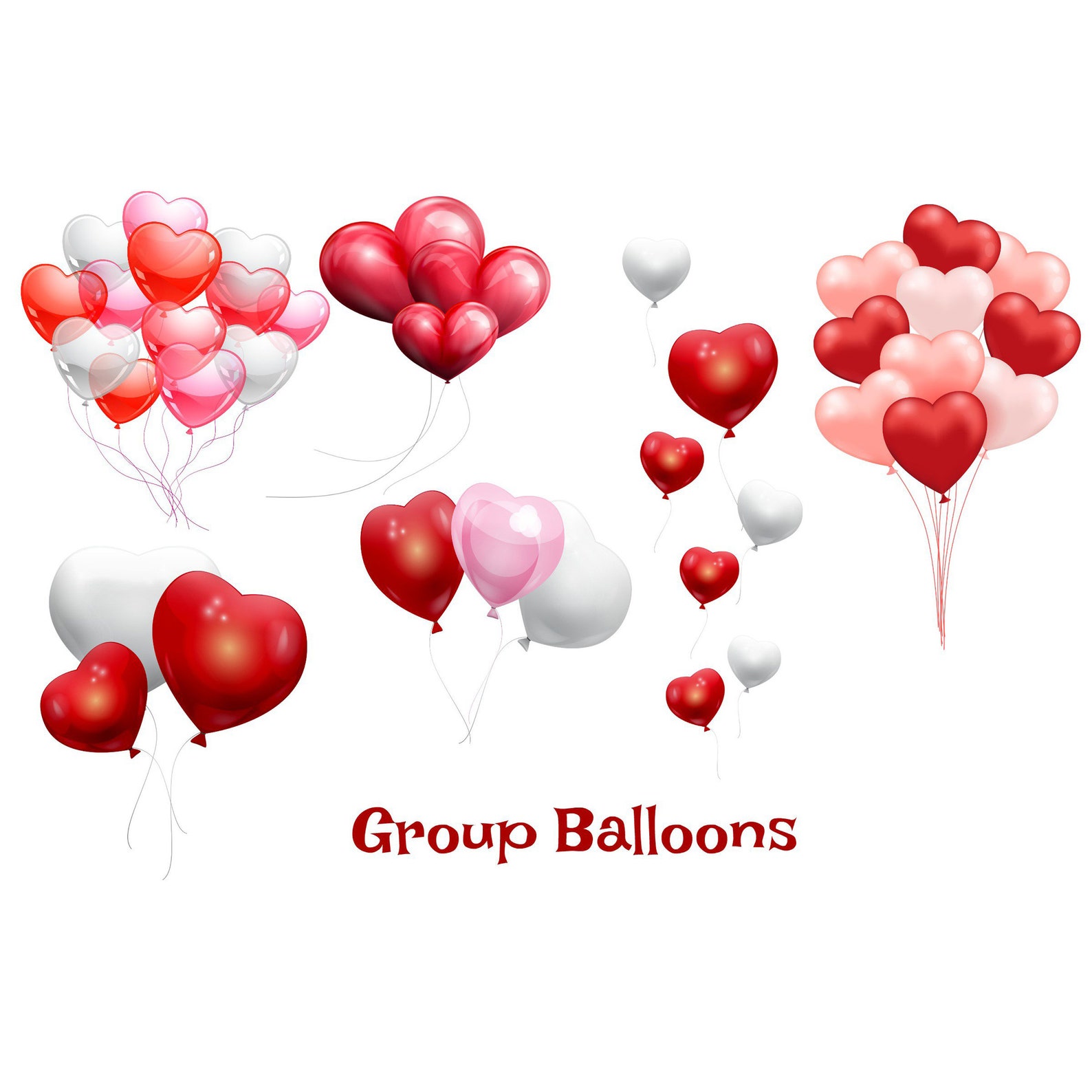 Valentine Balloons & Streamers Clip Art Valentine's Day - Etsy